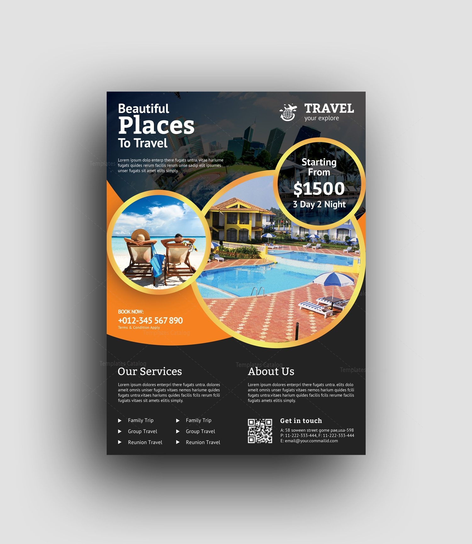 Premium Travel Agency Flyer Design Template 001480 Template Catalog
