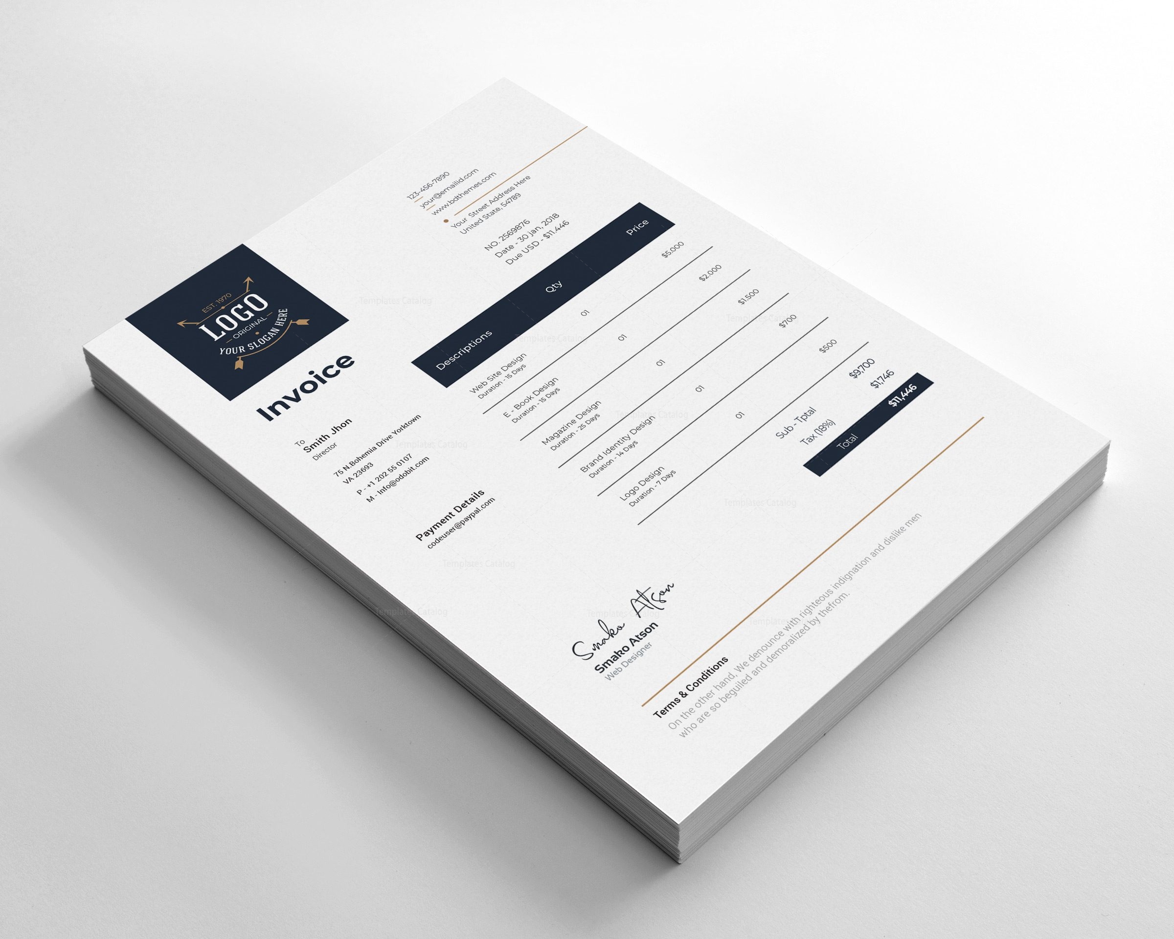 Luxury Corporate Invoice Design Template 1 - Template Catalog